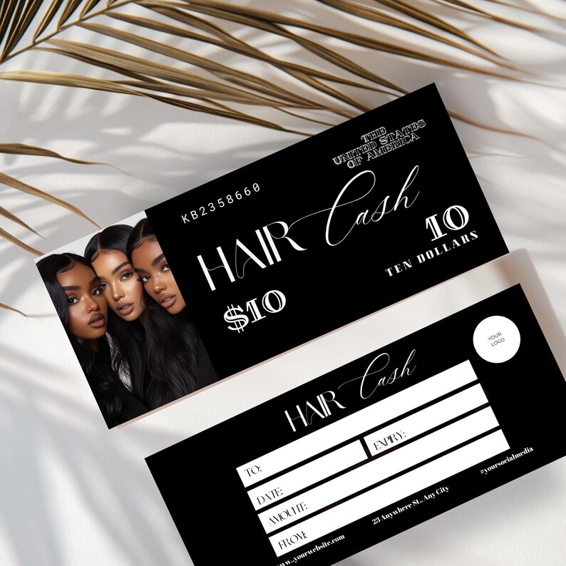Editable Hair Salon Gift Voucher, Black Luxury Canva Template (digital ...