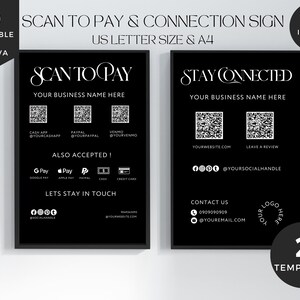 Scan to Pay Template, Social Media Sign, Connect to Us, Black,white ...