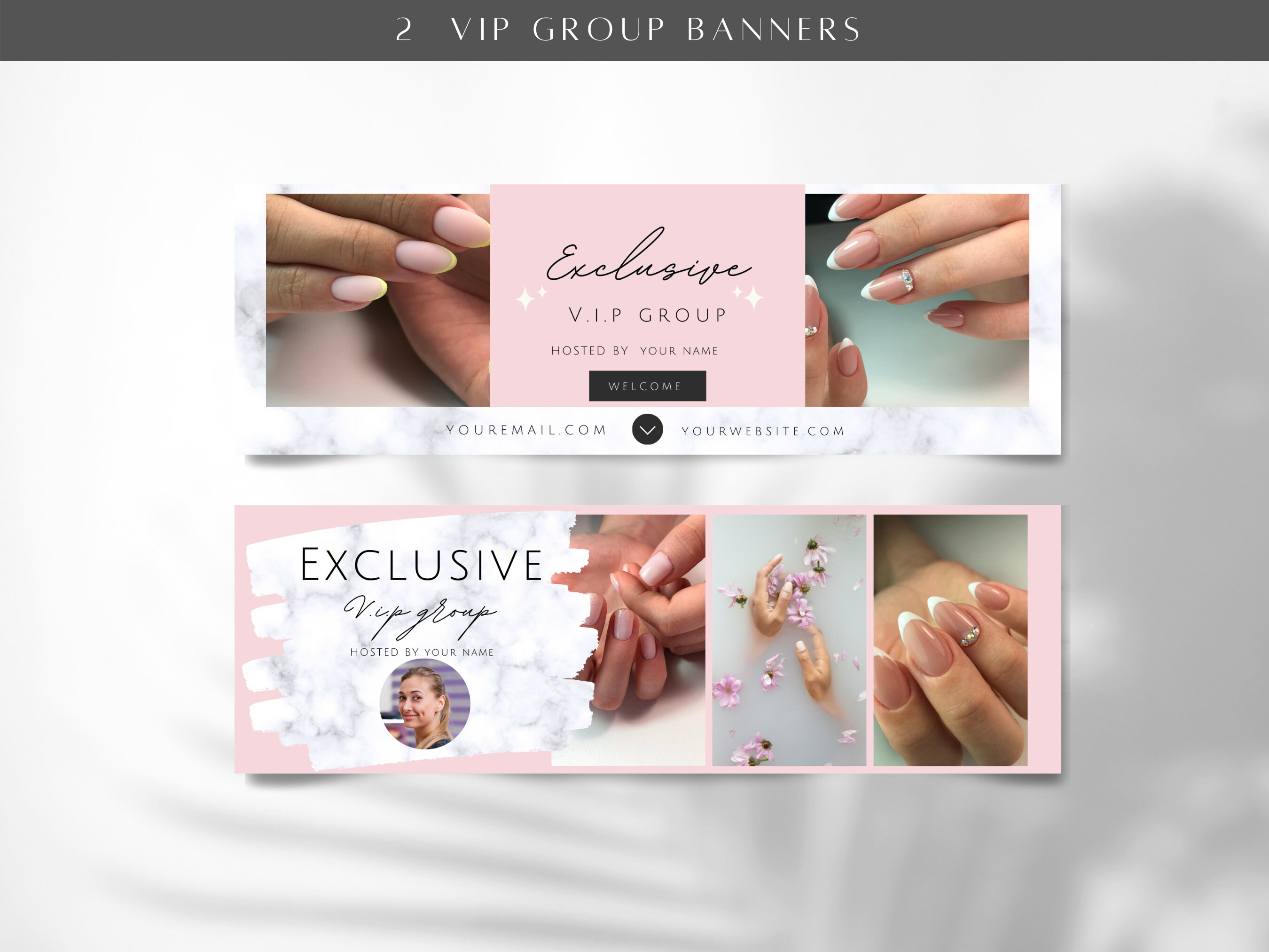 Pink Nail Tech Facebook Banner Templates: Editable Salon Covers ...