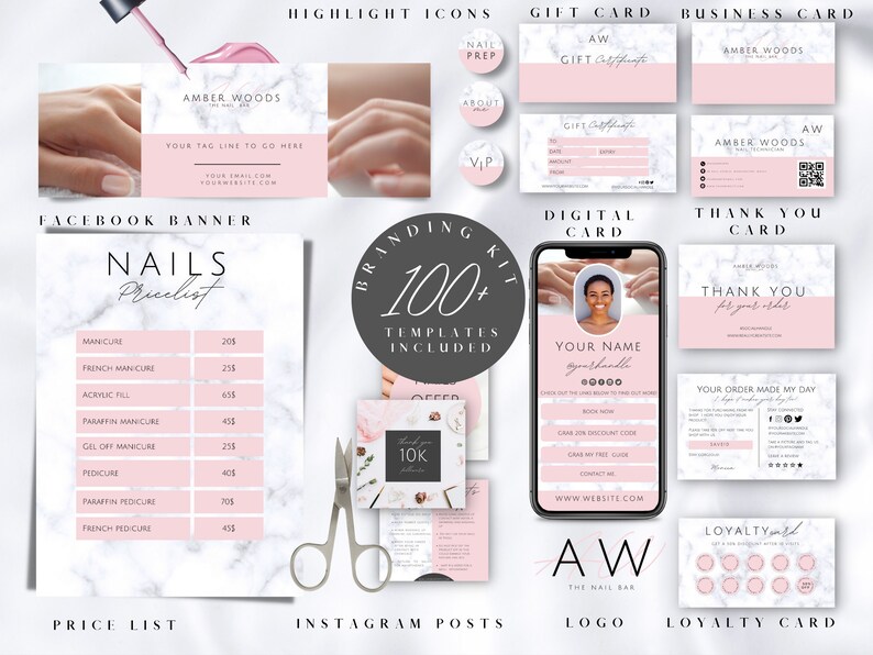 Nail Tech Branding Kit Beauty Templates for Nail Technicians - Etsy