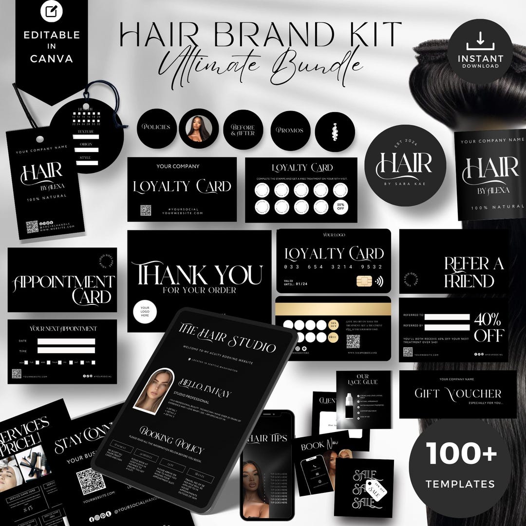 DIY Hair Bundle Tag Template,thank You Card,hair Extension,wig,hair ...