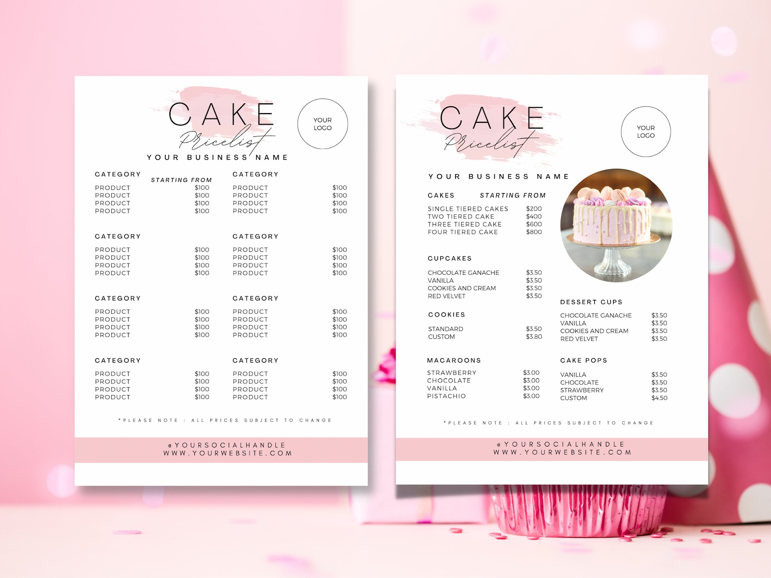 Cake Price List Bakery Menu Template Bakery Price List Cake - Etsy