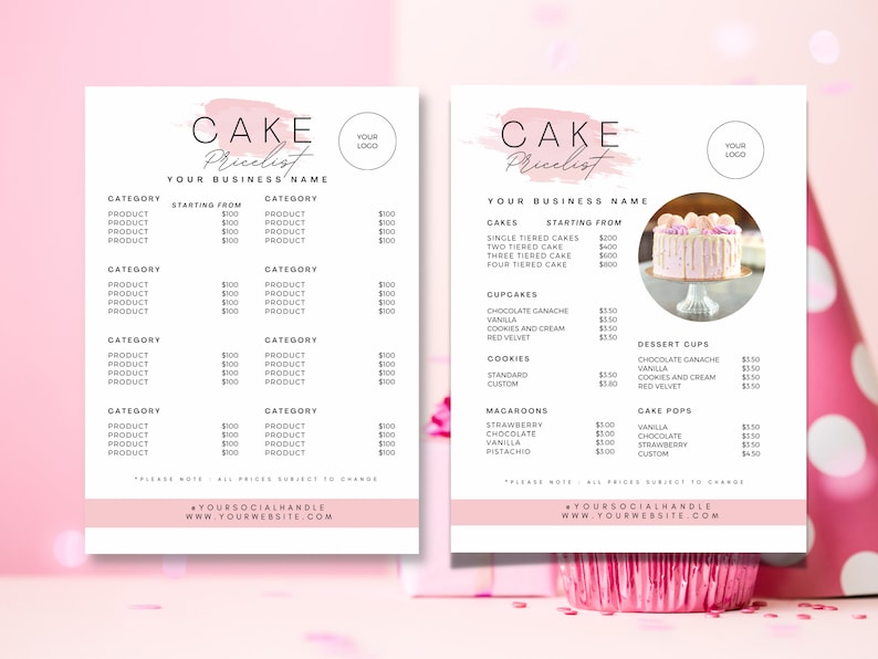 Cake Price List Bakery Menu Template Bakery Price List Cake - Etsy