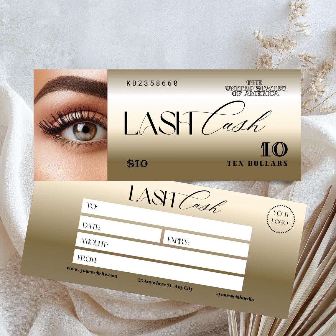 Lash Cash Gift Certificate Template, Beauty Salon Voucher (canva, 8.5x3 ...