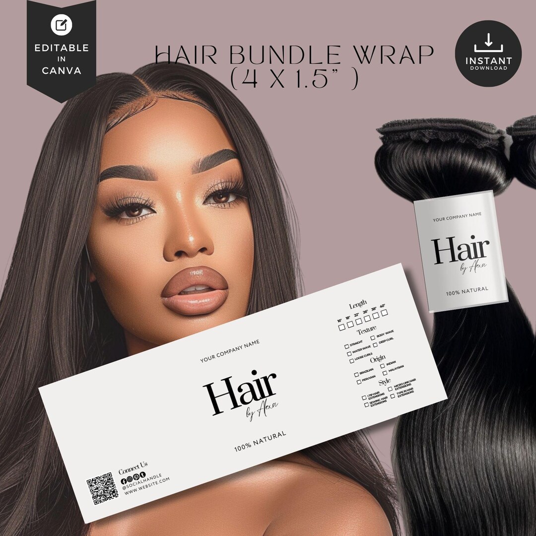 Editable Hair Bundle Wrap Packaging Template: DIY Canva Design - Etsy