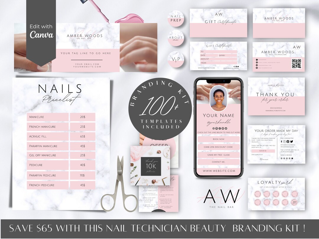 Nail Tech Branding Kit, Beauty Templates for Nail Technicians, Nail ...