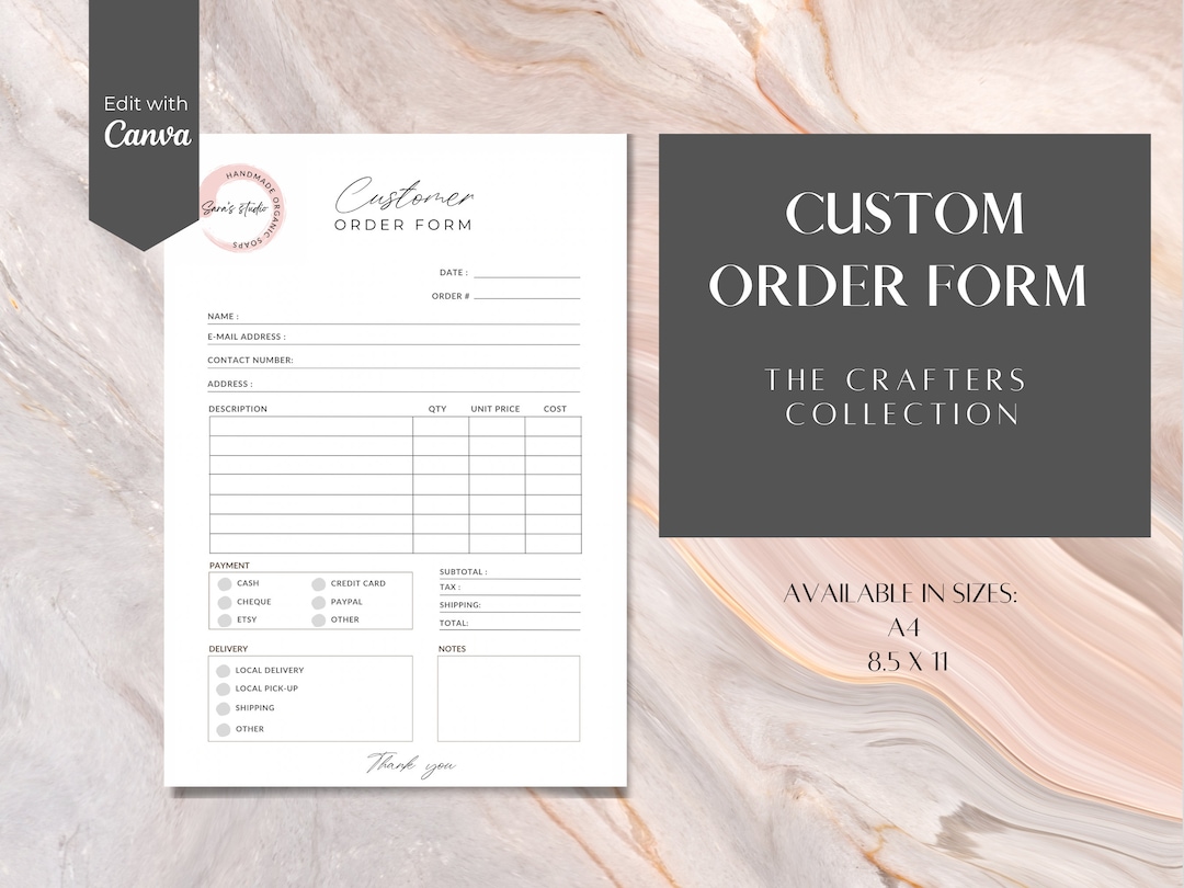 Order Form Editable, Crafters Order Form Template, Etsy Shop Craft ...