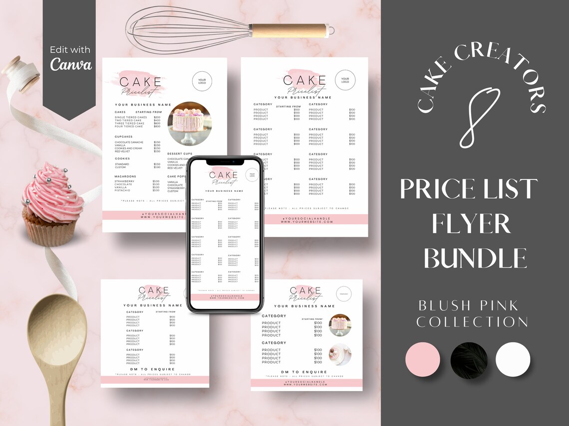 Cake Price List Bakery Menu Template Bakery Price List Cake - Etsy