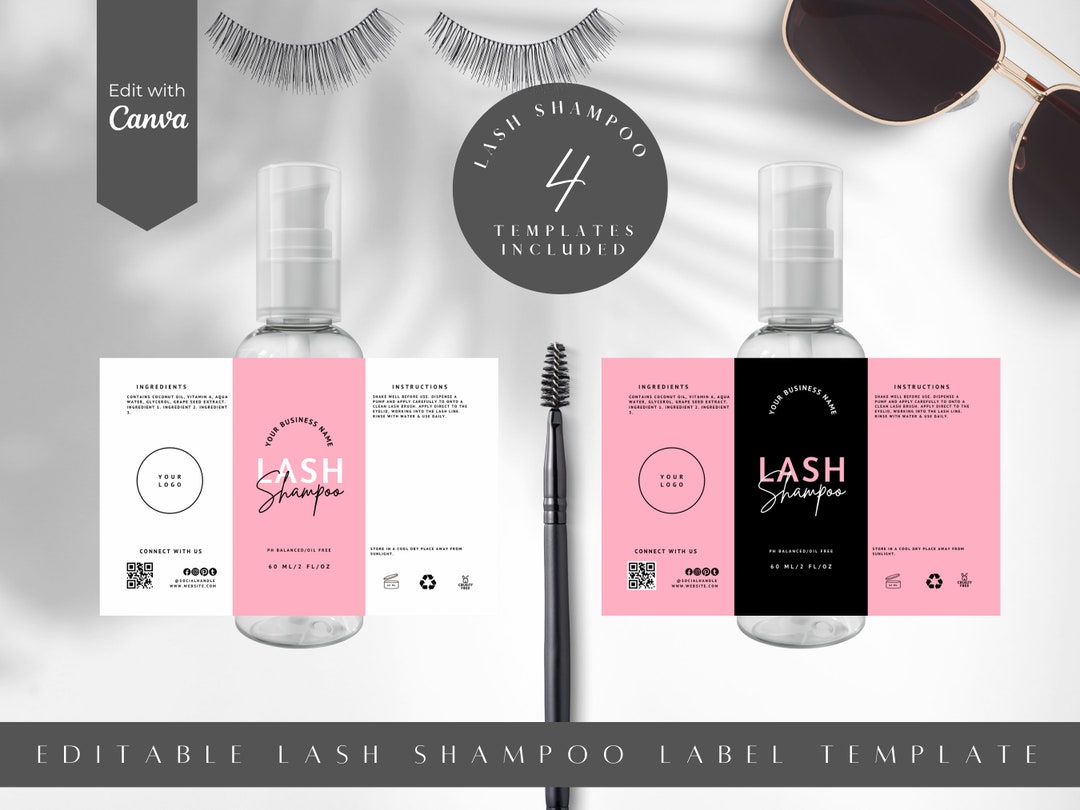 Lash Shampoo Label Template: Pink & Black DIY Wrapper (digital Download ...