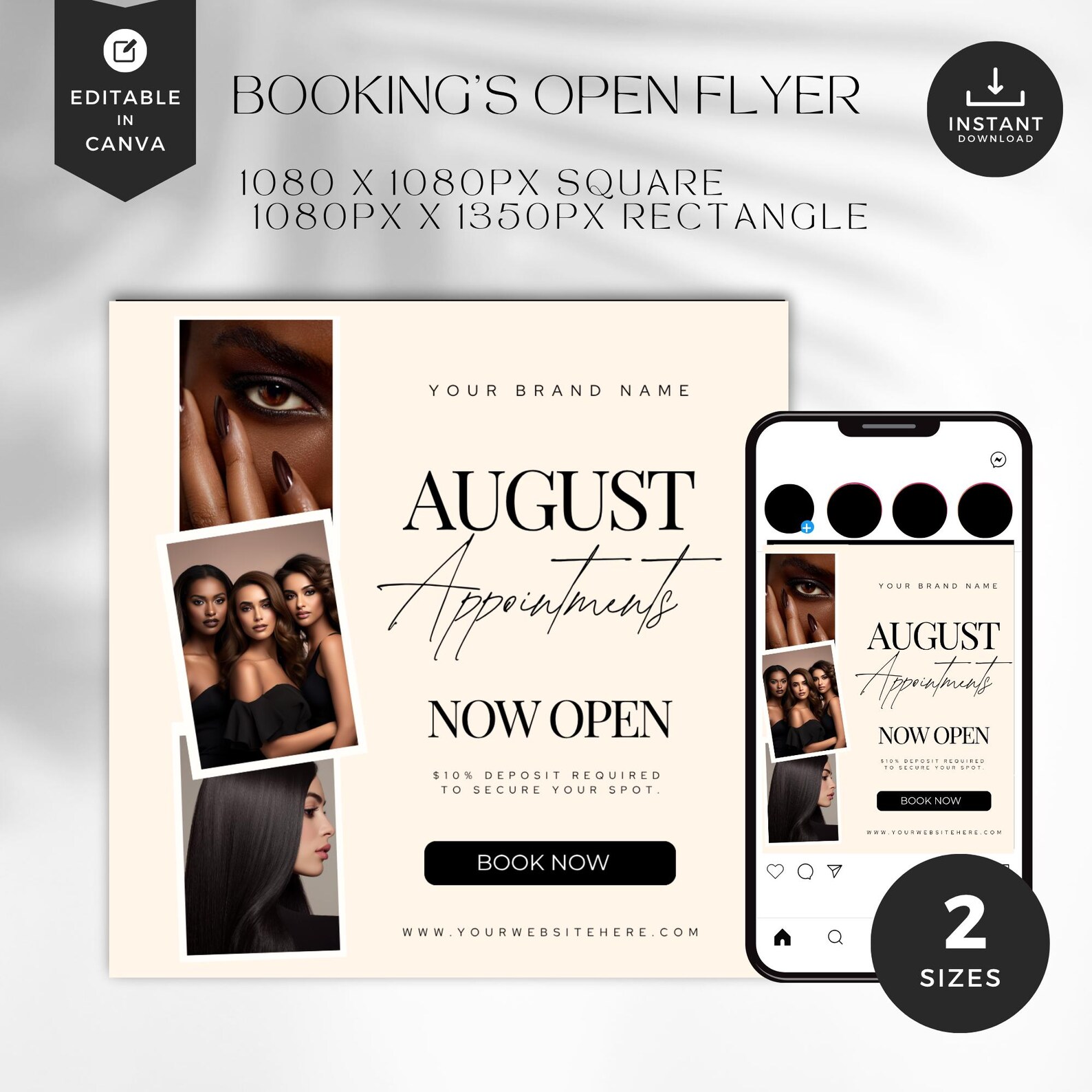 August Booking Flyer Template, Luxury Editable Instagram Promo (digital ...
