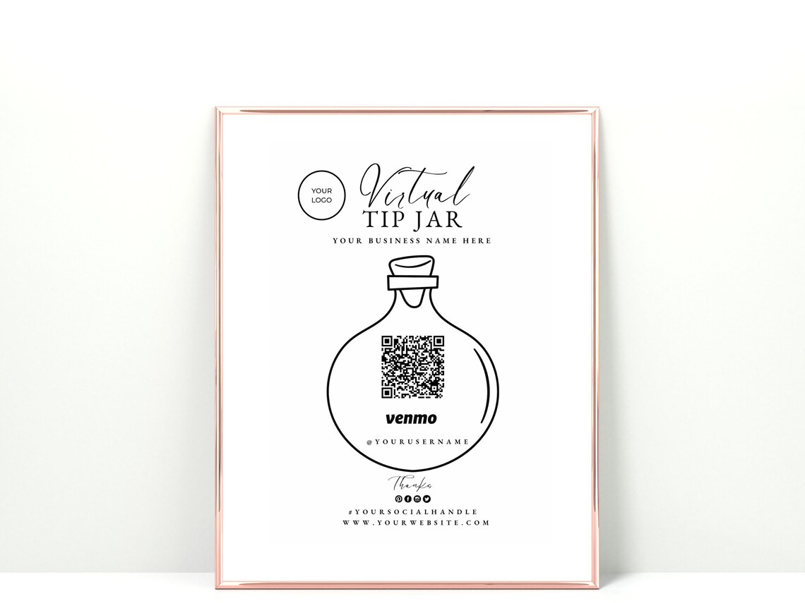 Printable Virtual Tip Jar Editable Venmo Payment Sign QR - Etsy