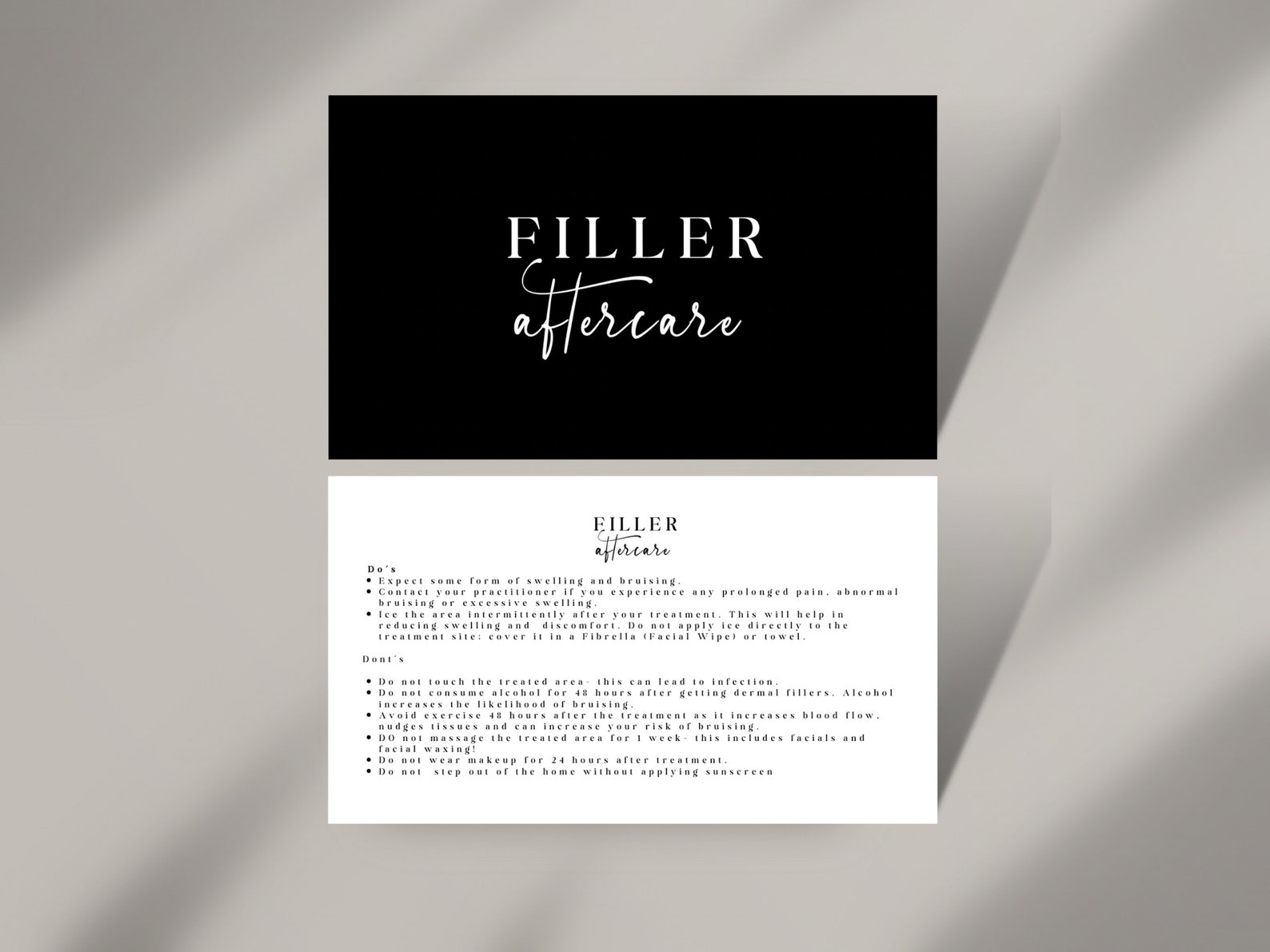 Botox Aftercare Card, Filler After Care Card, Dermal Filler Aftercare ...