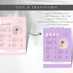 Bakery Cake Price List Template: Pink Editable Canva Design (a4/8.5x11 ...