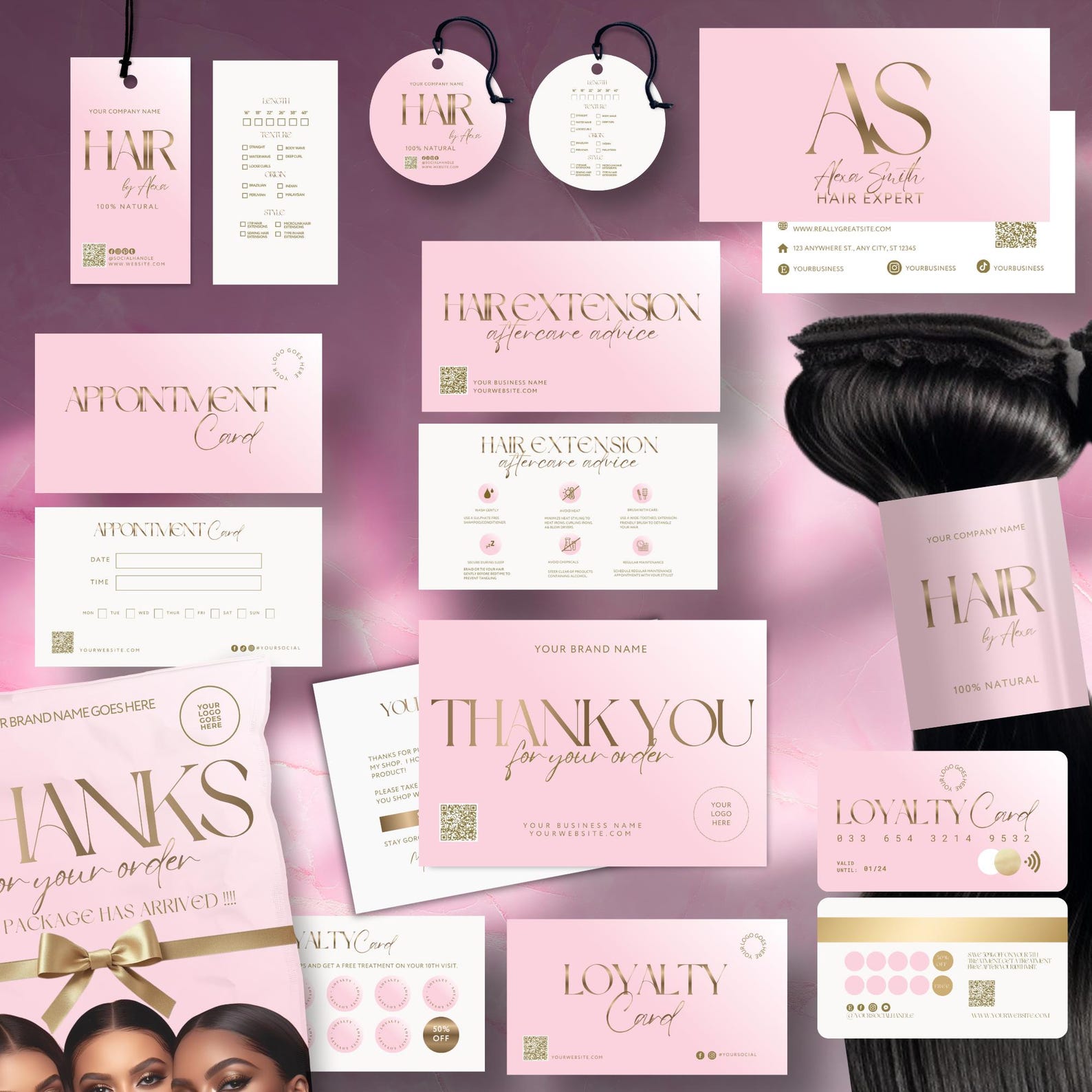 Luxury Hair Extensions Branding Kit,custom Tags, Pink Gold, WB-PGW - Etsy