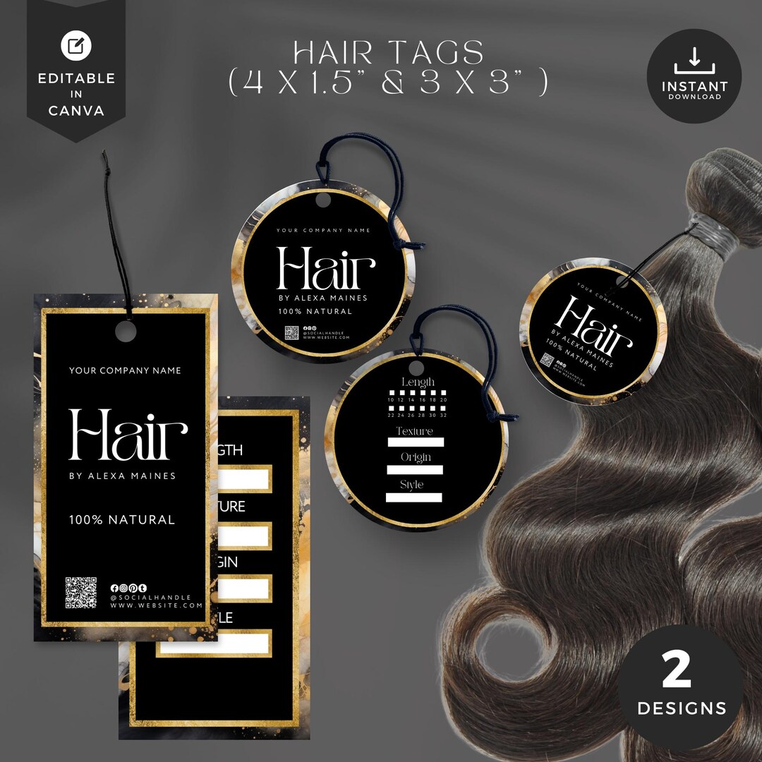 DIY Hair Bundle Tag Template,thank You Card,hair Extension Business ...