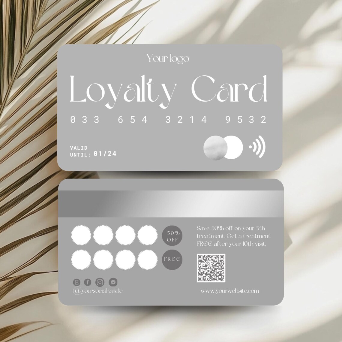 Silver Grey Loyalty Credit Card Template, Beauty Salon (canva Editable ...