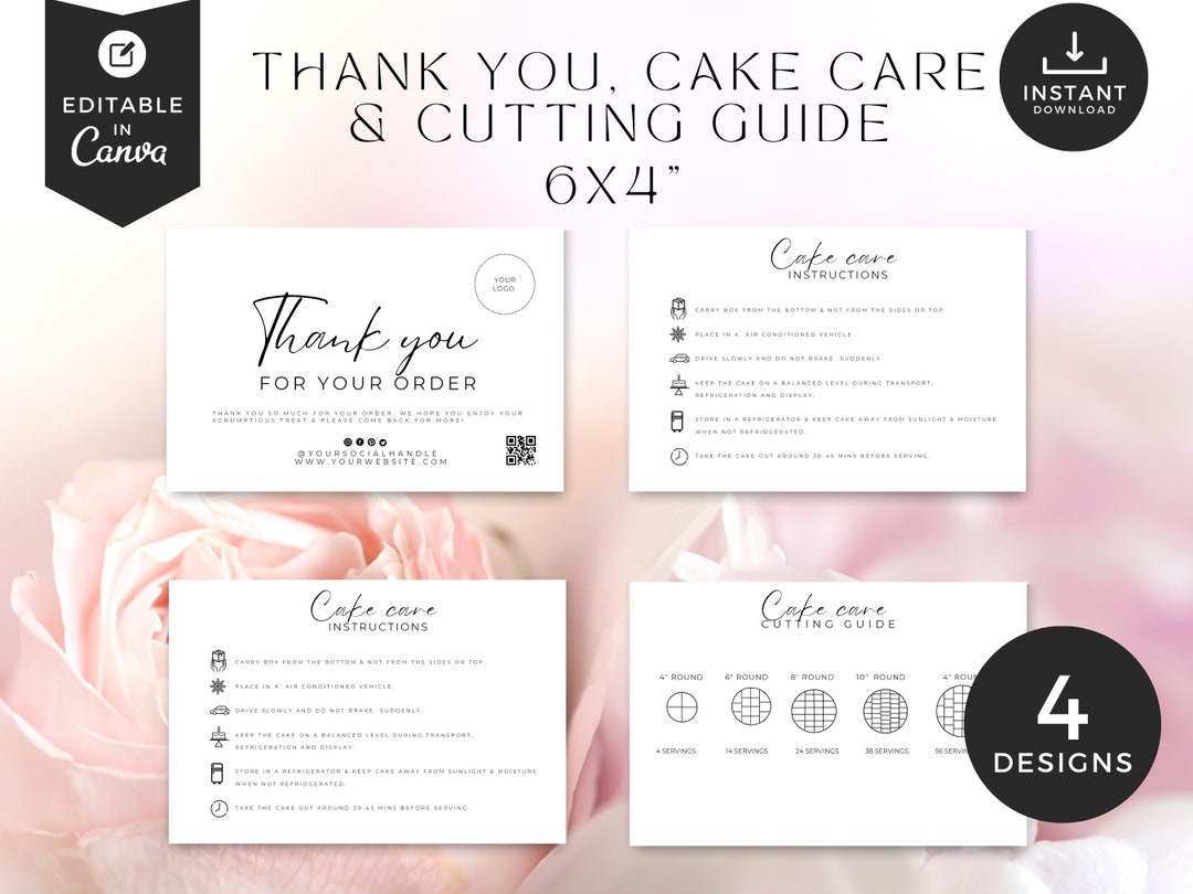 Cake Care Instructions Card Template: Canva Editable Guide (digital ...