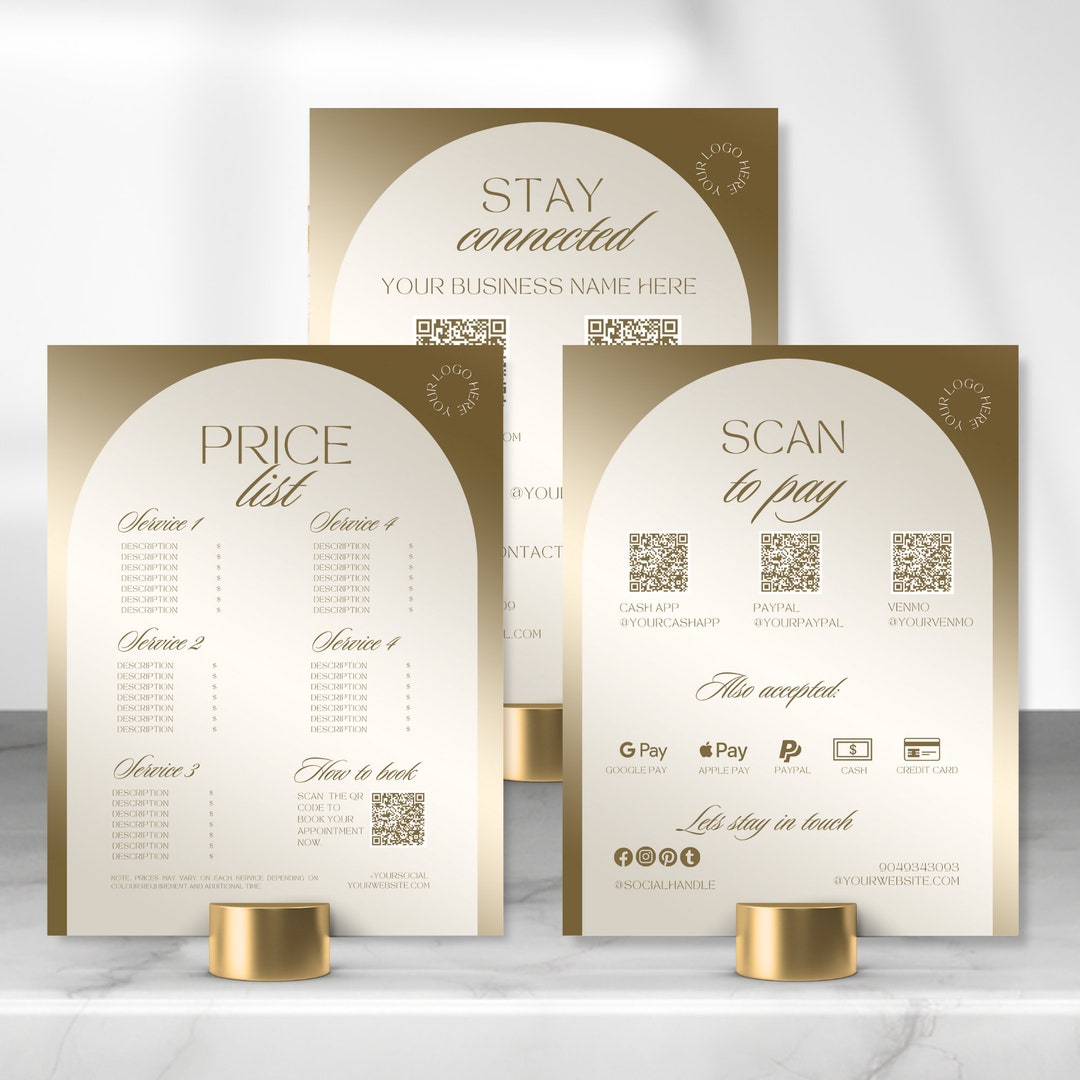 Luxury Cream & Gold Beauty Business Templates: Pricelist, QR Code ...