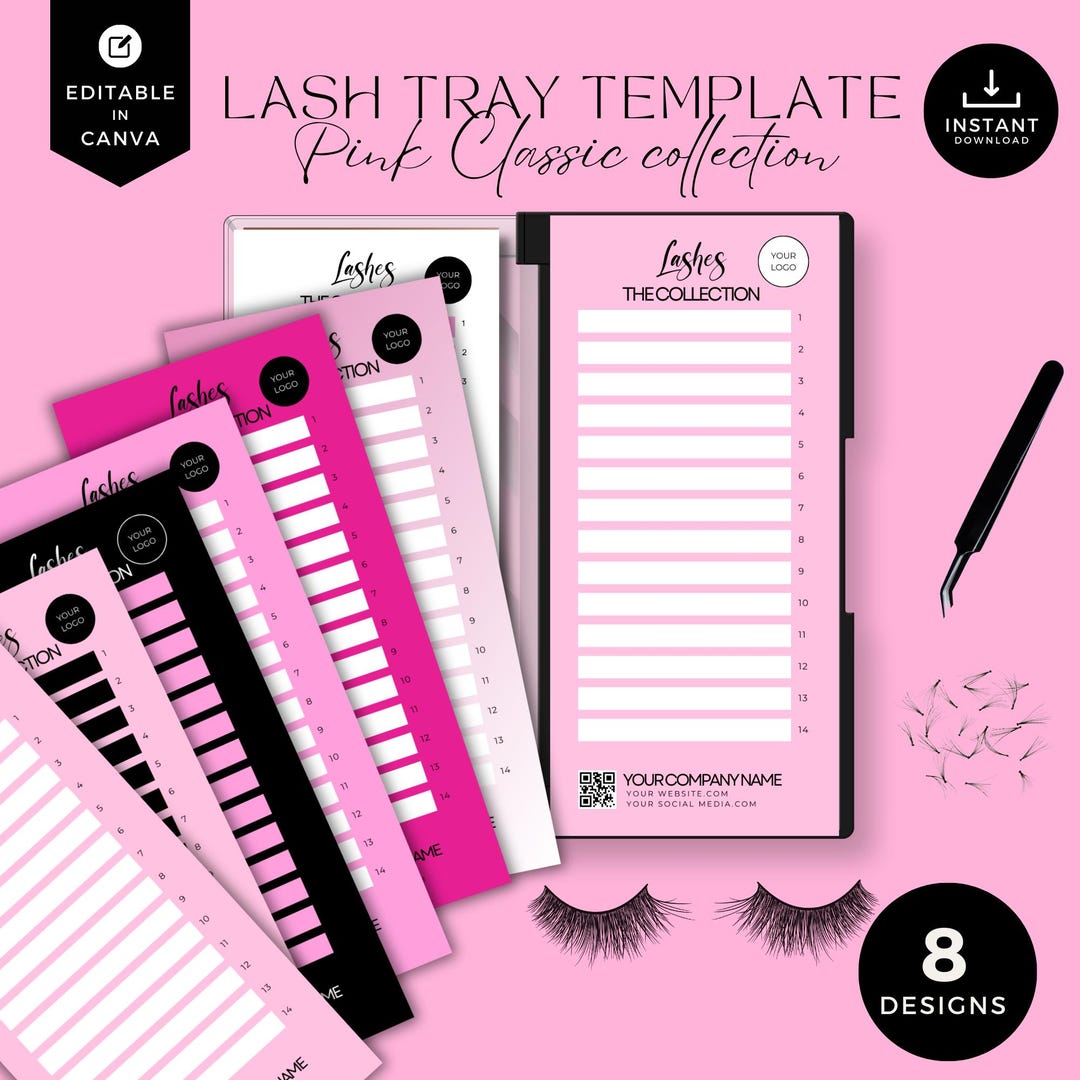 Lash Tray Template: Pink Classic Collection, Customizable Canva Mockup ...