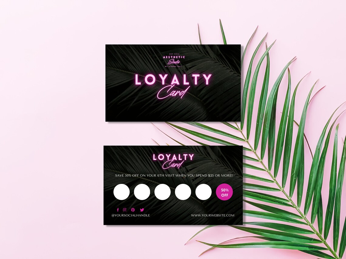 Diy Loyalty VIP Rewards Tropical Pink Neon Editable Digital - Etsy