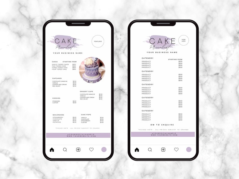Cake Price List Bakery Menu Template Bakery Price List Cake - Etsy