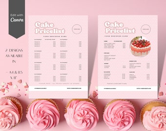 Cake Price List Template, Bakery, Pastry, Treats, Cake Business, Pink ...