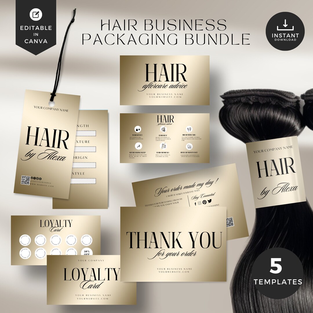 DIY Hair Bundle Tag Template, Gold Luxury, Hair Extension Business,hair ...