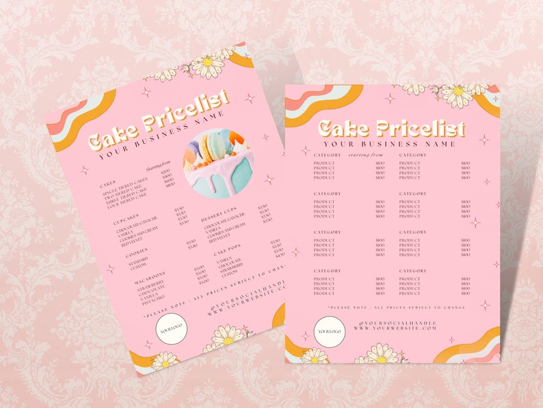 Retro Bakery Price List Template: Pink Cake Menu (canva Editable) - Etsy