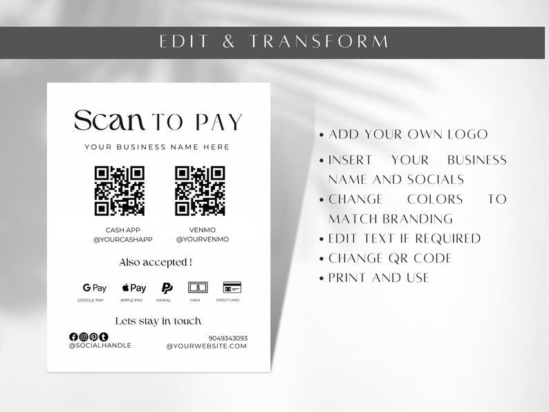Scan to Pay Sign & Price List Template QR Code Sign - Etsy