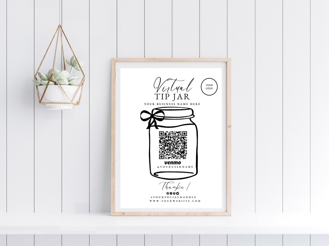 Printable Virtual Tip Jar Editable Venmo Payment Sign QR - Etsy