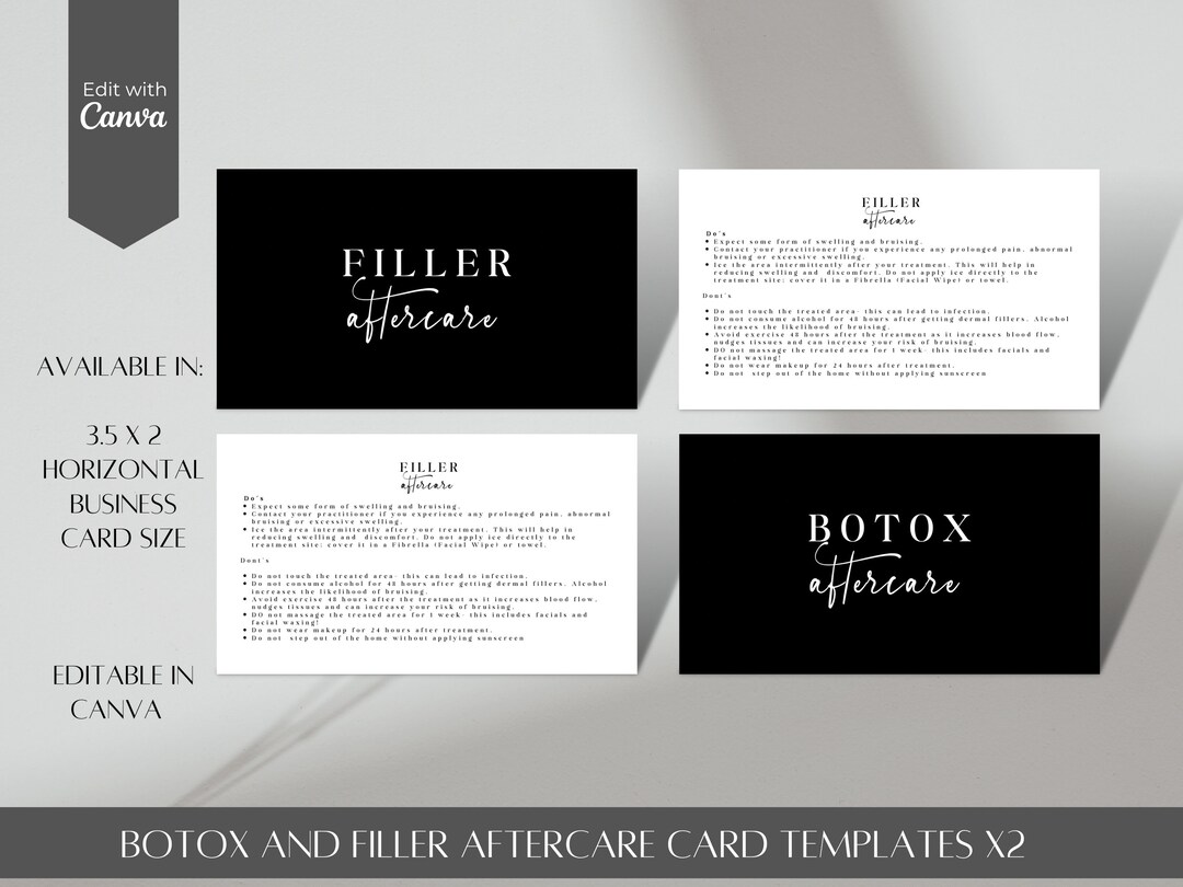 Botox Aftercare Card, Filler After Care Card, Dermal Filler Aftercare ...