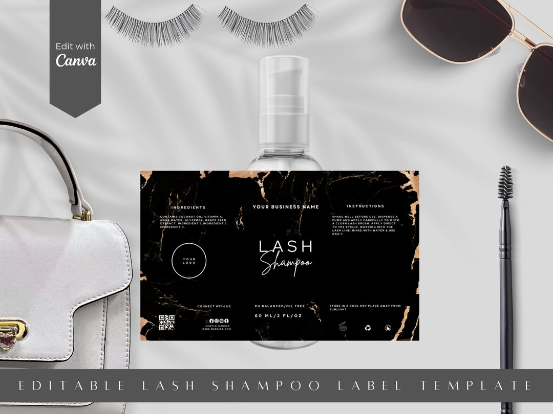 DIY Lash Shampoo Label Template: Black & Gold Wrapper (canva) - Etsy