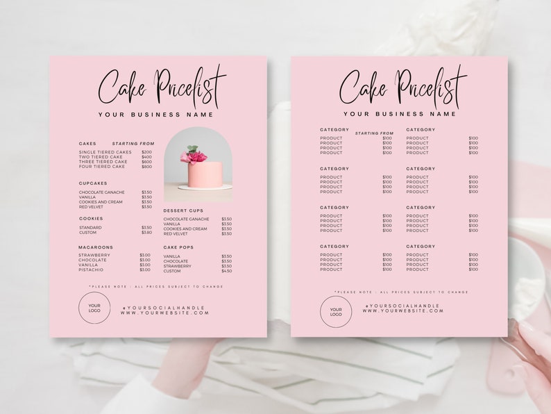 Cake Price List Bakery Menu Template Bakery Price List Cake - Etsy
