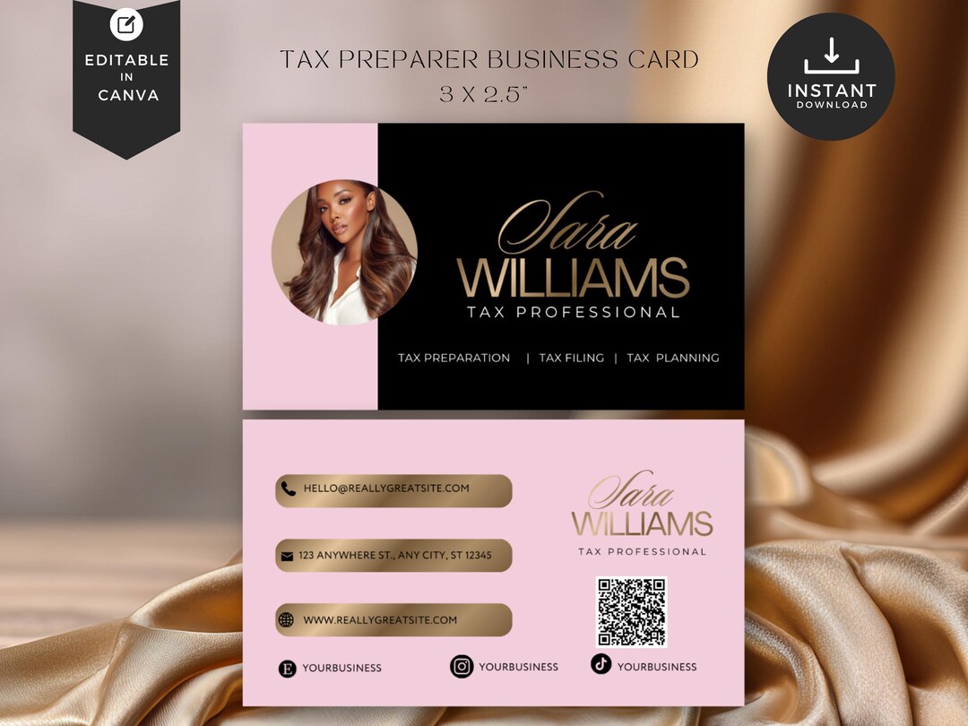 Tax Preparer Business Card Template, Pink CPA ,accountant, Canva ...
