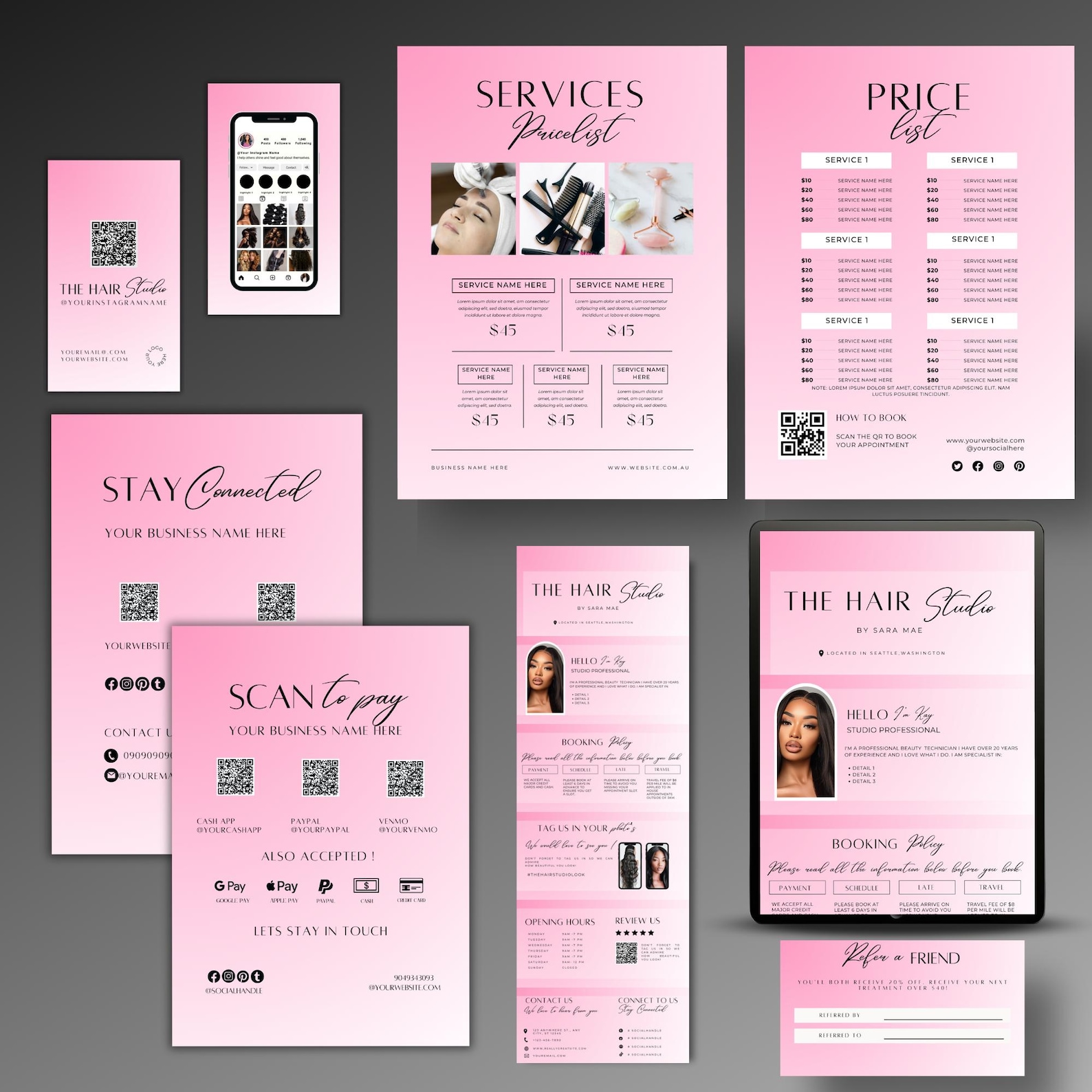 Hair Business Pink Branding Kit Template, Extension Packaging (digital ...