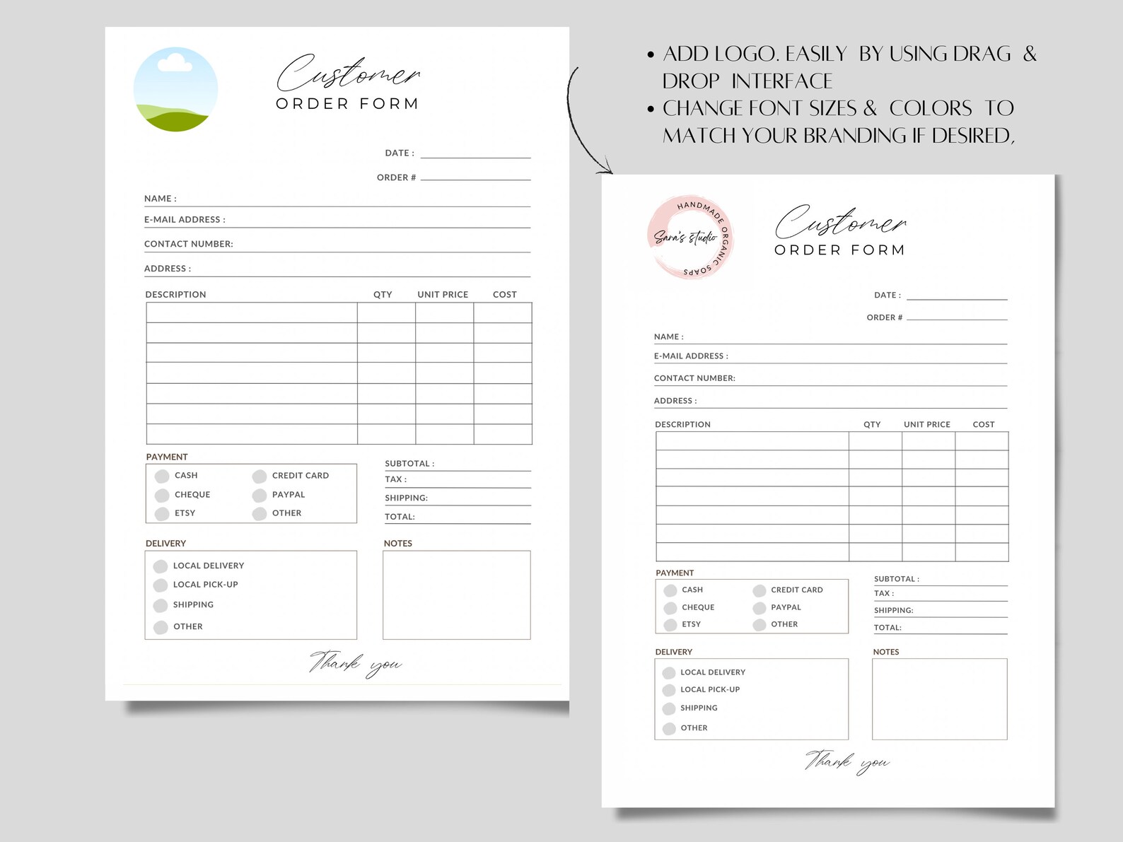 Order Form Editable Crafters Order Form Template Etsy Shop - Etsy