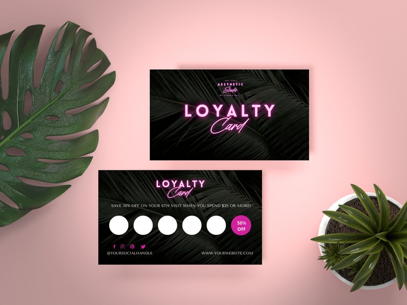 Diy Loyalty VIP Rewards Tropical Pink Neon Editable Digital - Etsy