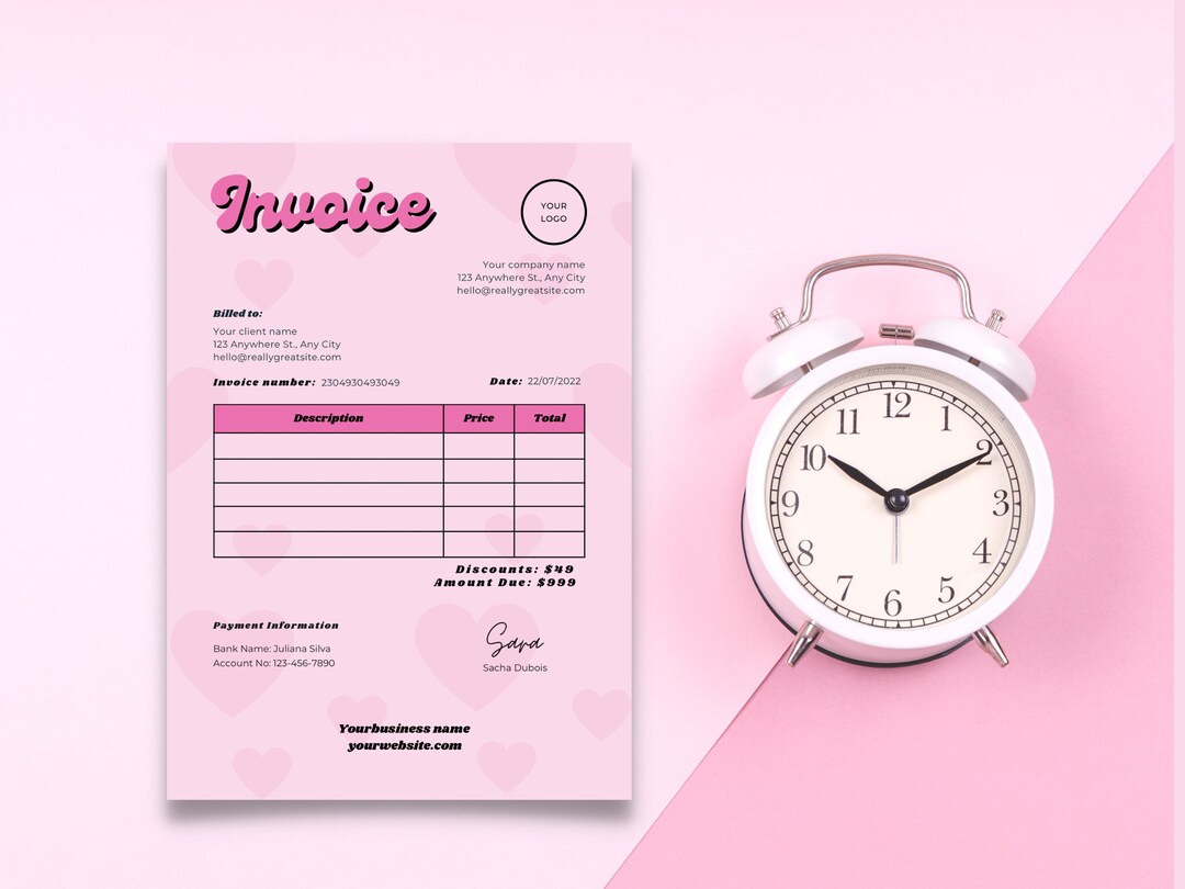 Pink Retro Invoice Template, Business Invoice, Beauty Salon Invoice ...