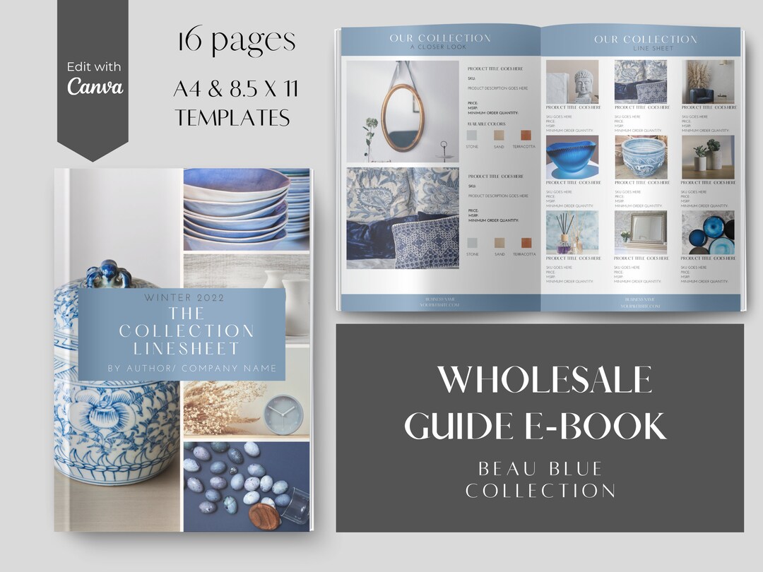 DIY Blue Editable Wholesale Catalogue, Canva Linesheet, Wholesale Book ...