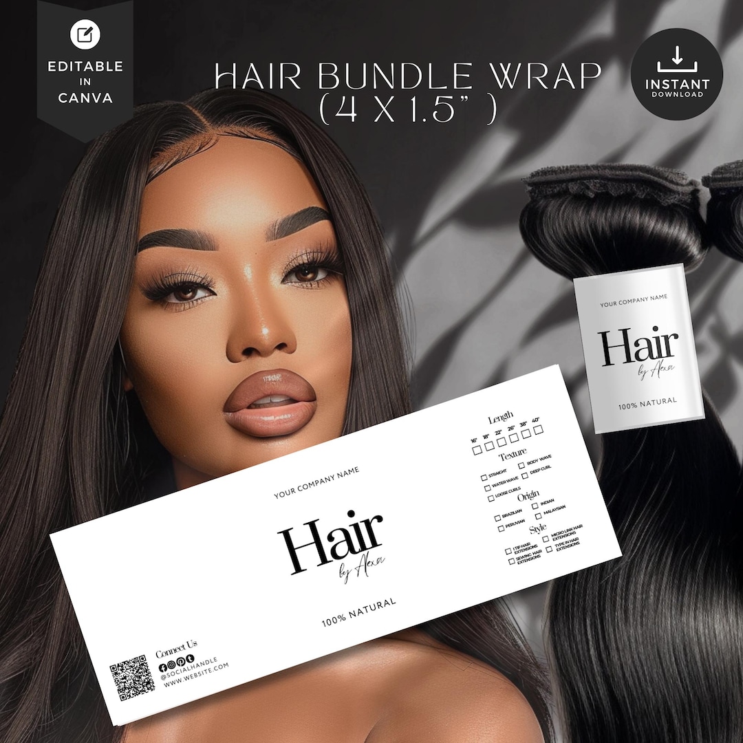 Editable Hair Bundle Wrap Packaging Template, Canva Design (digital ...