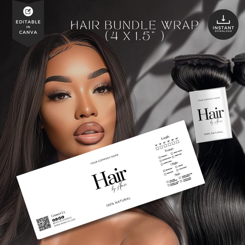 Editable Hair Bundle Wrap Packaging Template, Canva Design (digital ...