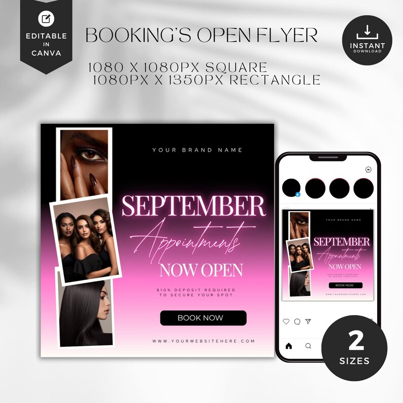 September Booking Flyer, Neon Pink Appointments Template (digital) - Etsy