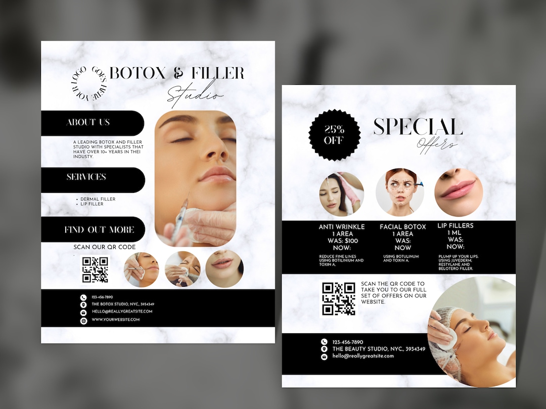 Botox Flyer, Derma Filler Flyer, Black and Marble Theme, for ...