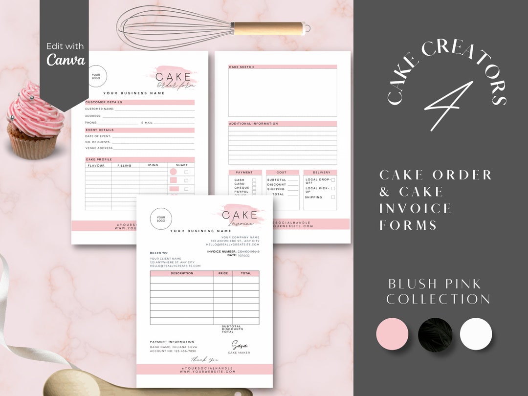 Cake Order Form & Invoice Template: Bakery Branding (canva Editable ...