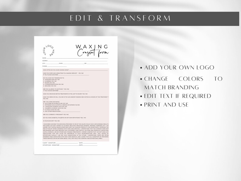 Editable Waxing Consent Form Template: Esthetician Forms Bundle (canva ...