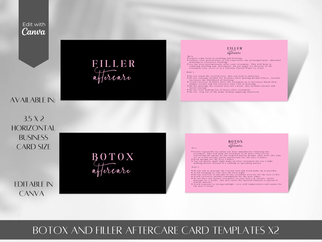 Botox and Filler Aftercare Card, Filler After Care Card, Botox ...