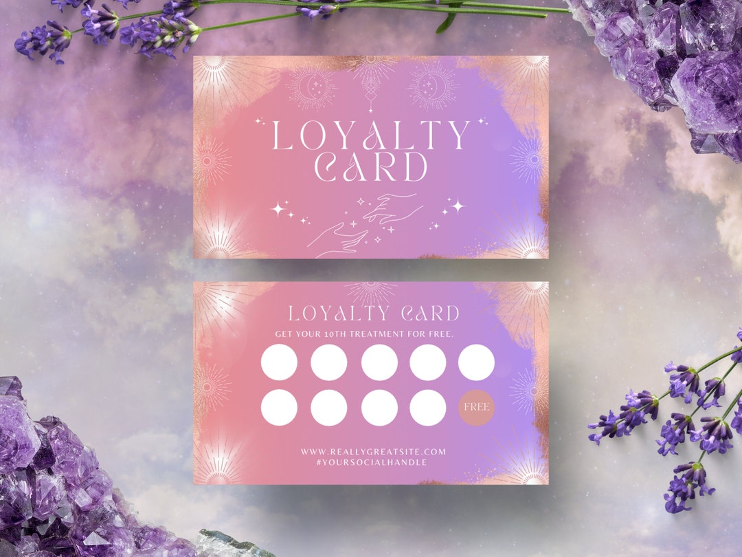 Boho Business Loyalty Card Template: Purple & Pink (canva Digital ...