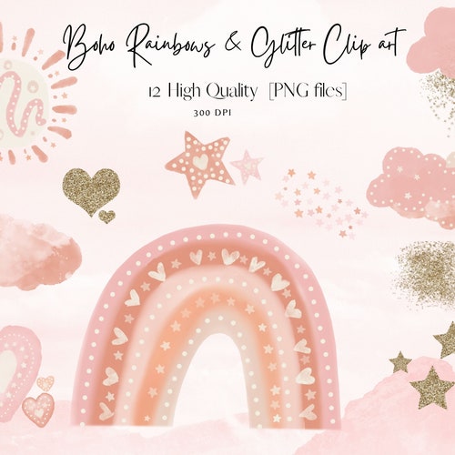 Watercolor Boho Rainbow Clipart. Muted Rainbow Hand Drawn - Etsy