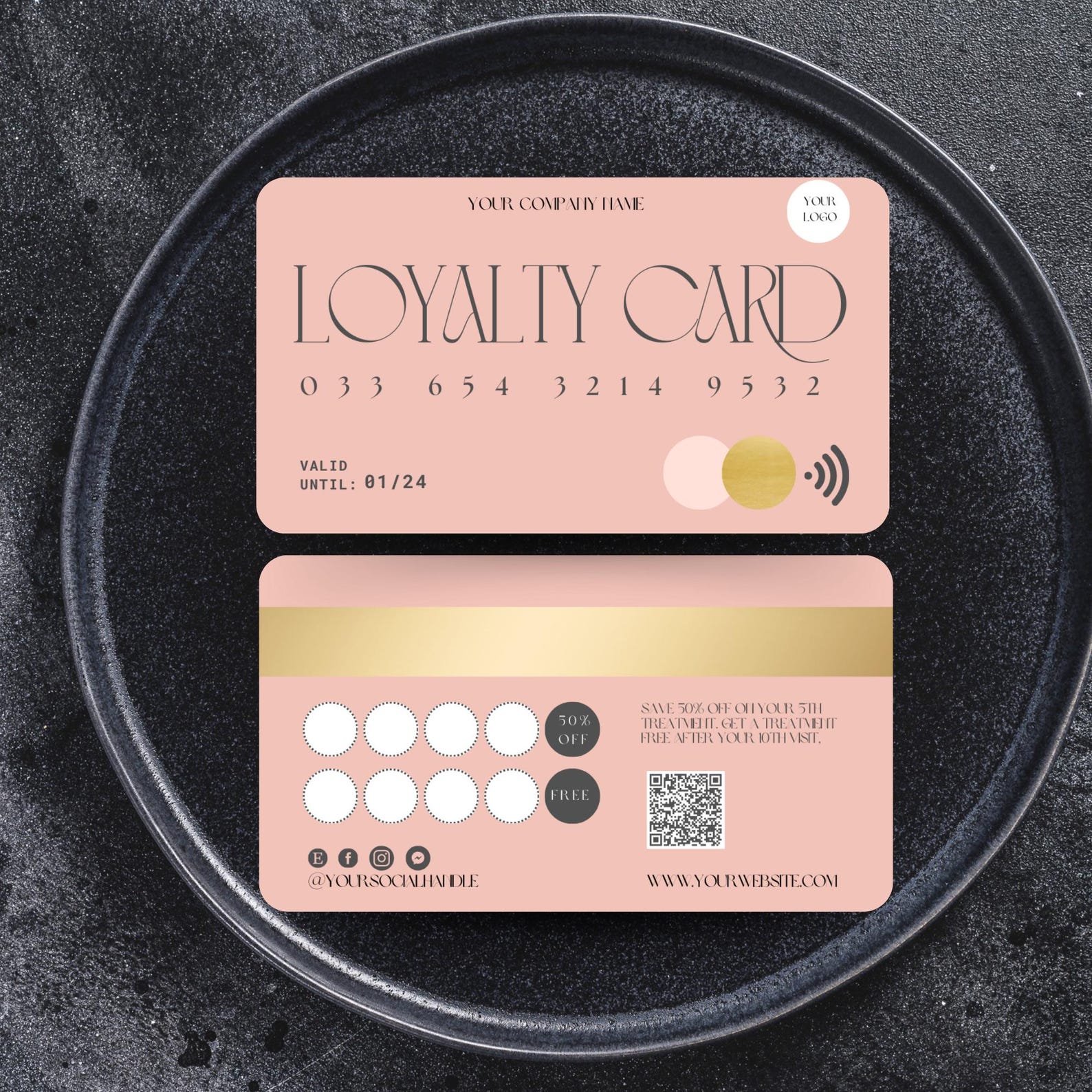 Blush Pink Loyalty Credit Card Template Minimalist Beauty Business ...