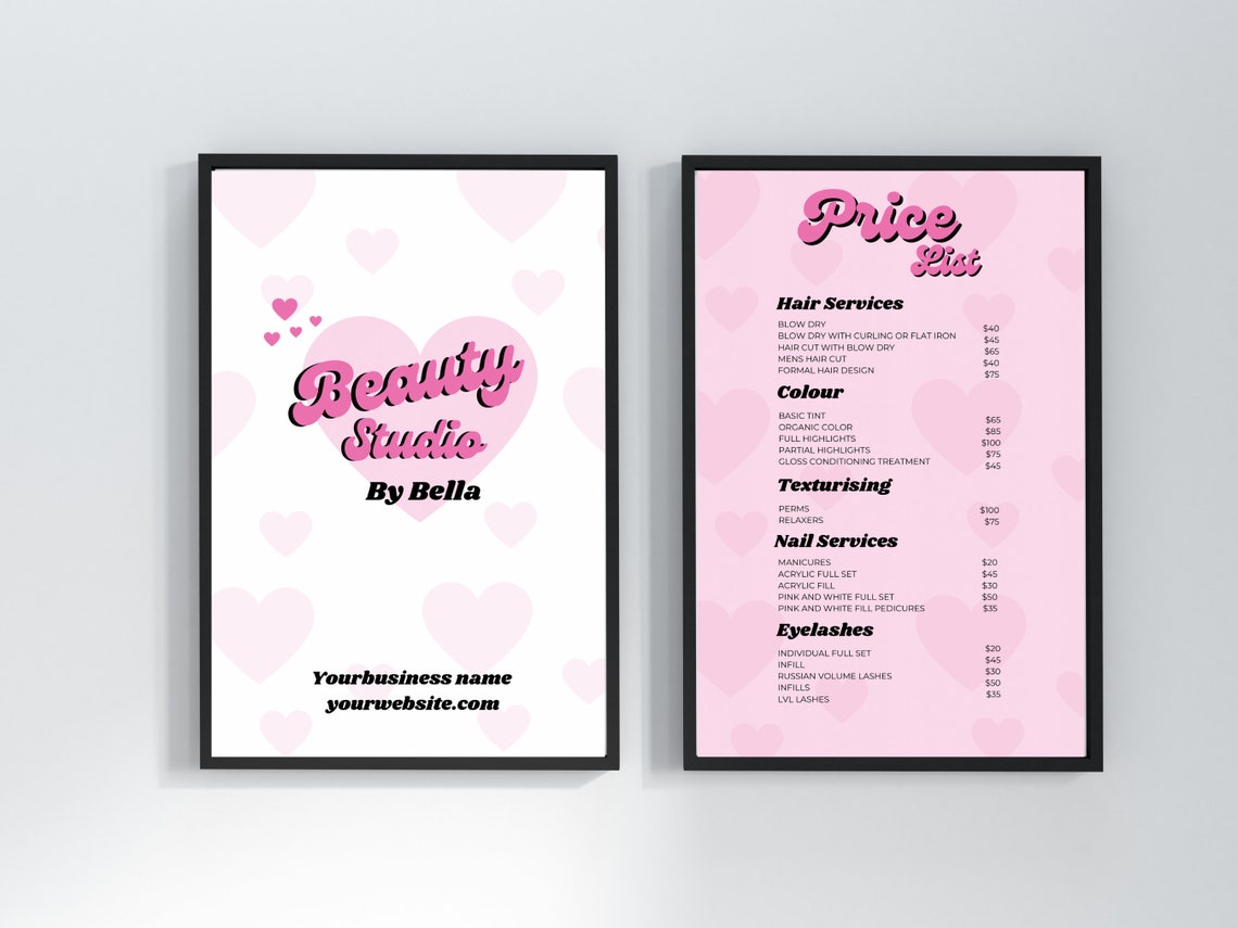 Beauty Price List Template Pink Retro Editable Price List - Etsy
